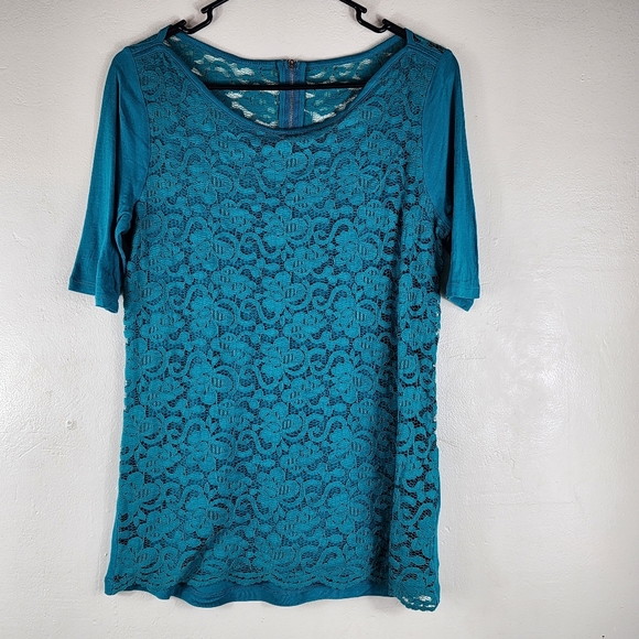 Soho | Tops | Soho Jeans Women Small 34 Sleeves Lace Layered Turquoise ...